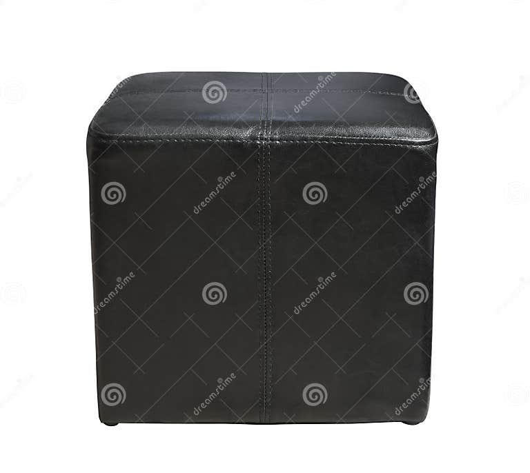 Front View of Black Leather Cube Pouf Stool Stock Image - Image of ...