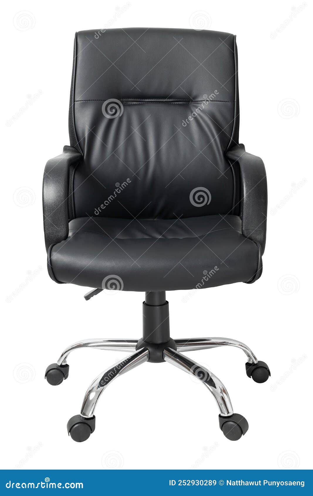 Front View of Black Leather Office Chair Isolated on White Stock Image ...