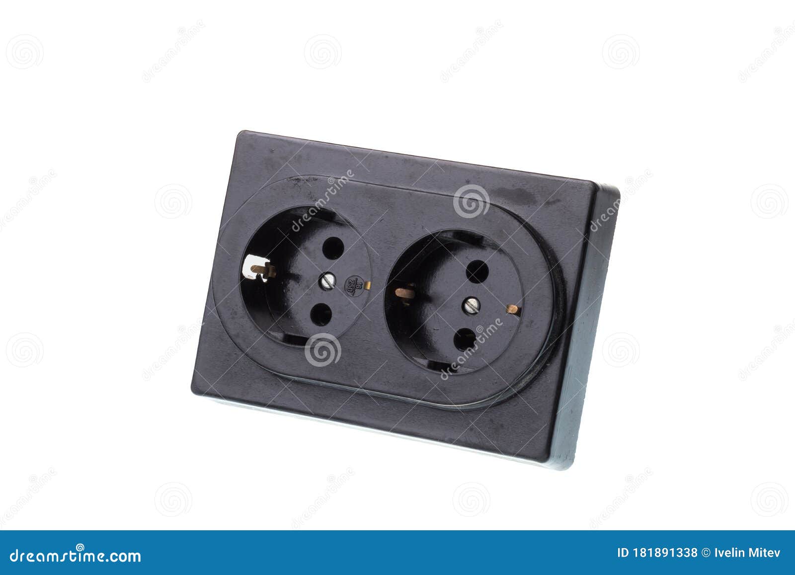 Front View of a Black Plastic Wall Socket Outlet, Isolated on White ...
