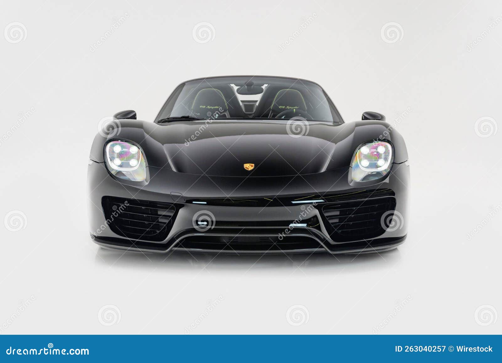 Front View of a Black Porsche 918 Spyder on a White Background ...