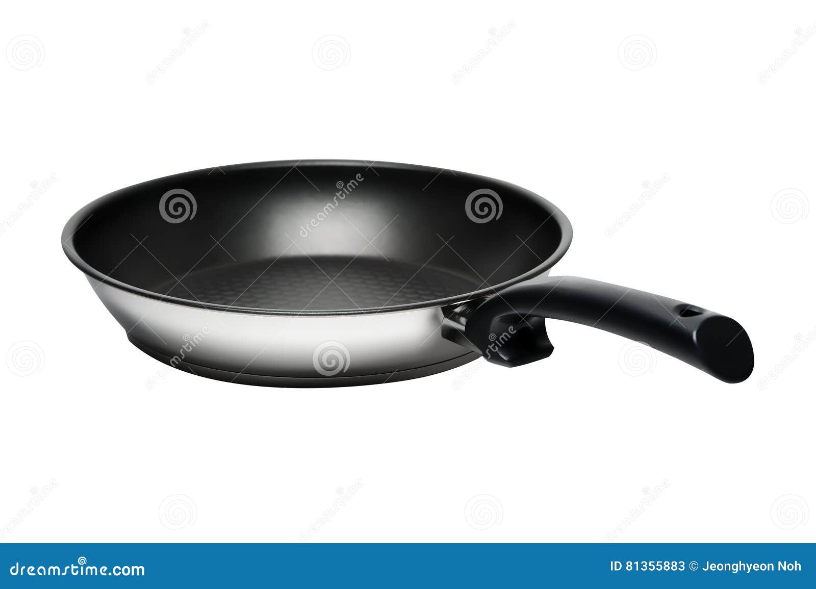 Front View of Black and White Frying Pan Isolated on White Background ...
