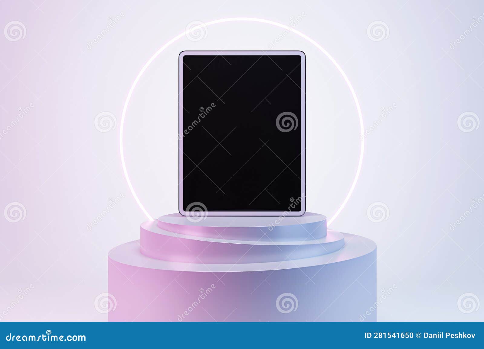 Front View on Blank Black Digital Tablet Screen for Web Design or Logo ...