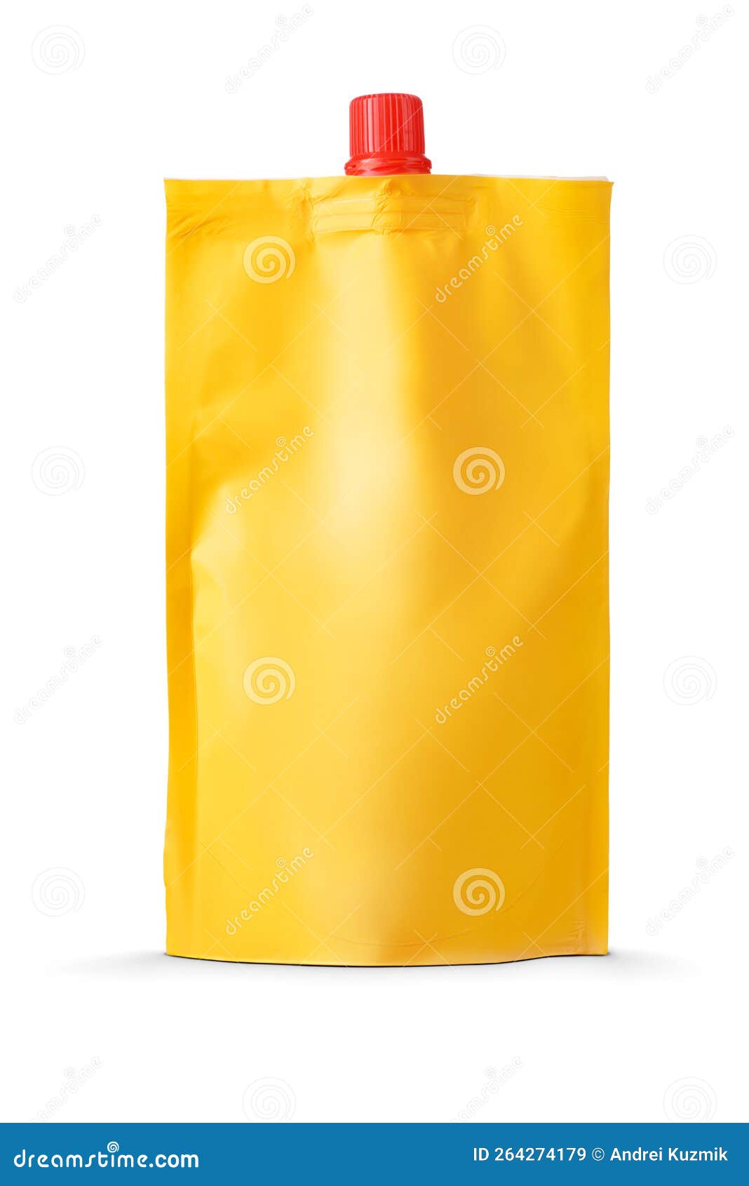 Front View of Blank Glossy Yellow Doypack with Cap Isolated on White ...