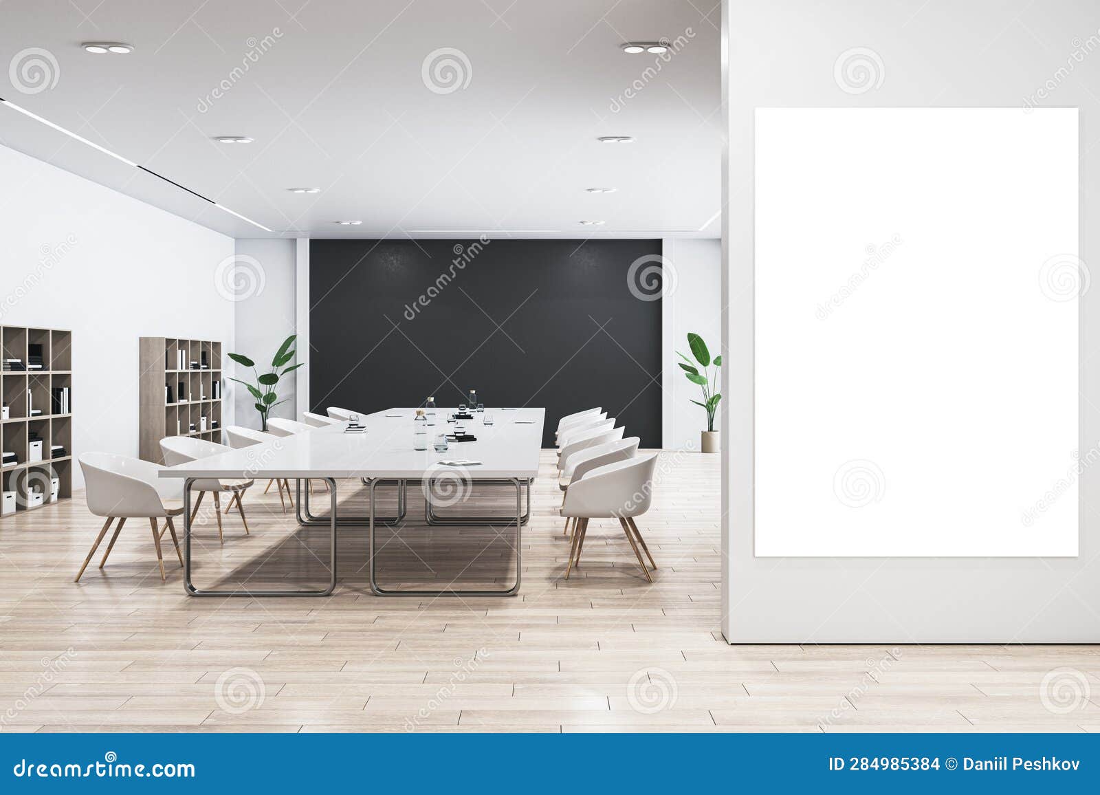 Front View of a Blank White Banner on Light Wall on Modern Empty ...