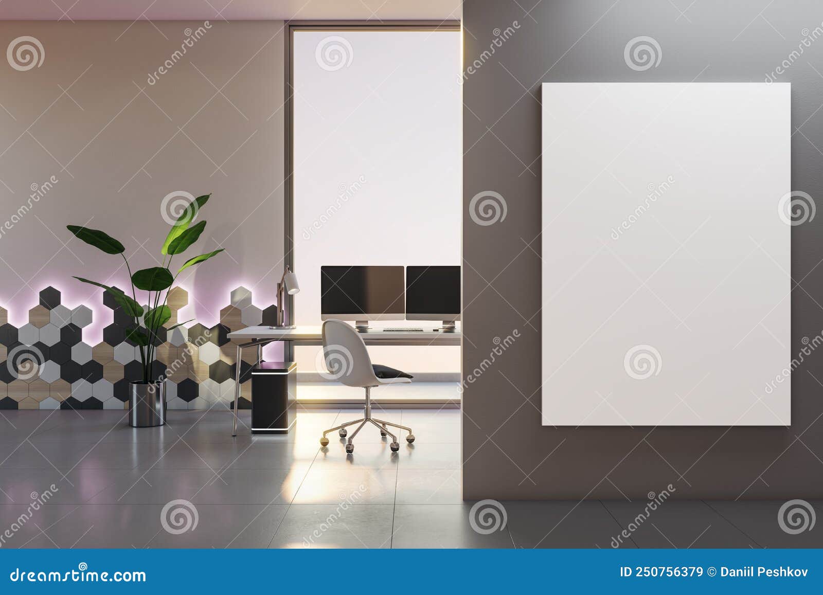 Front View on Blank White Poster with Place for Your Logo on the Wall ...