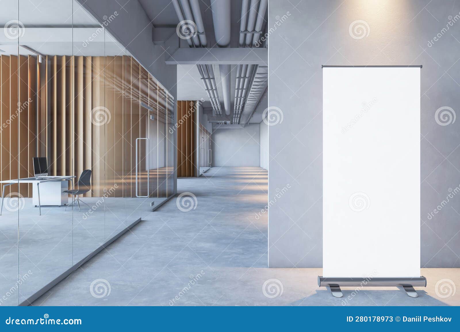 Front View on Blank White Rollup Poster with Space for Logo or Text on ...