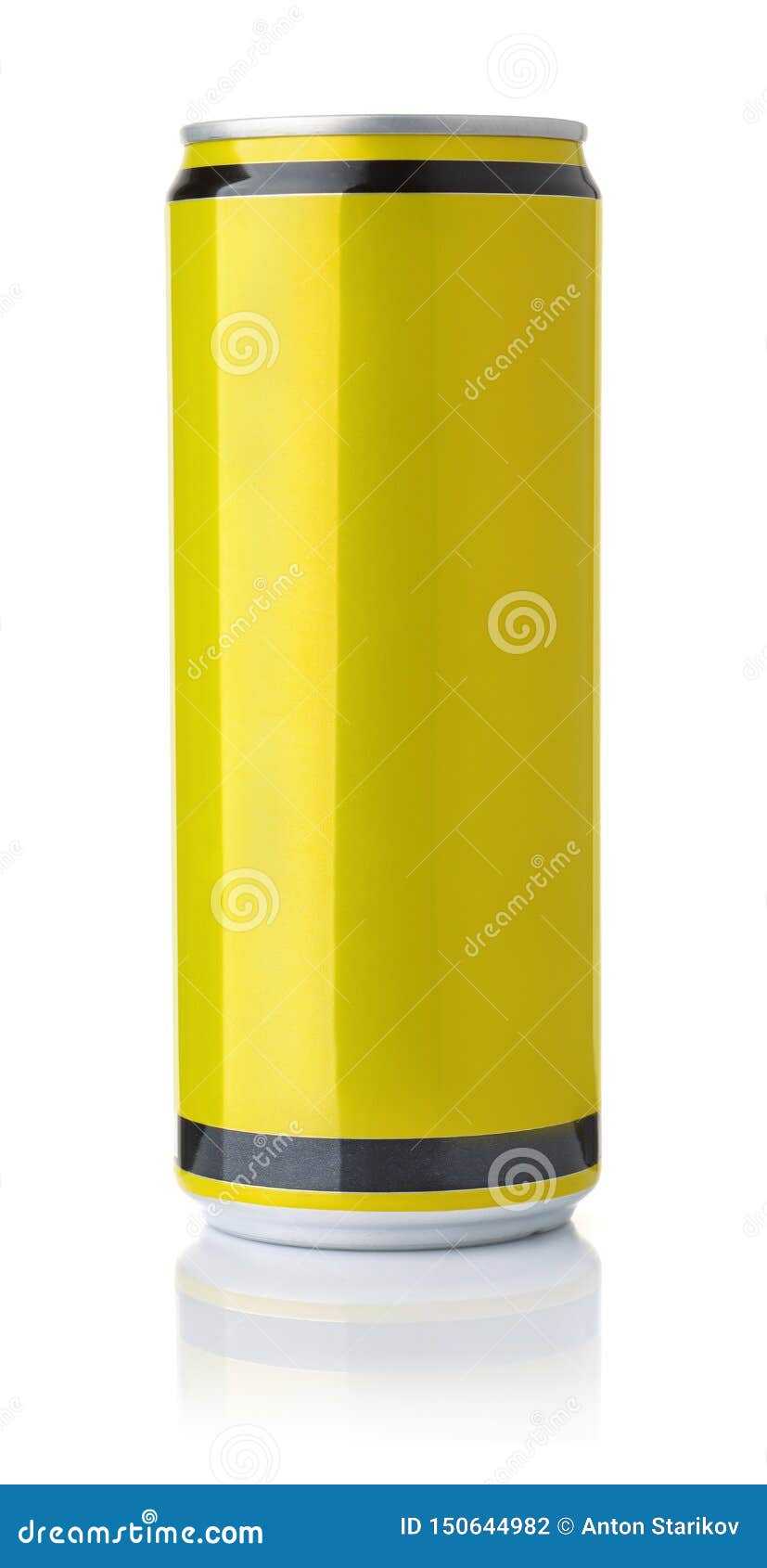 Front View of Blank Yellow Drink Can Stock Photo - Image of full, fresh ...
