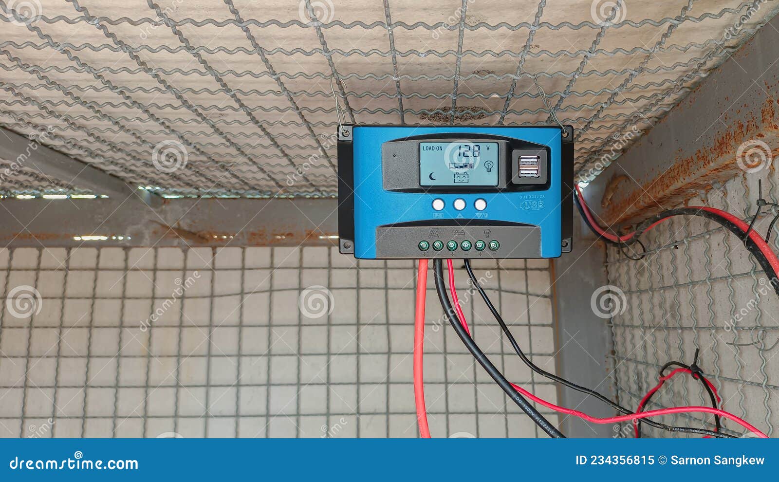 Front View Blue and Black Solar Change Controller Stock Image - Image ...