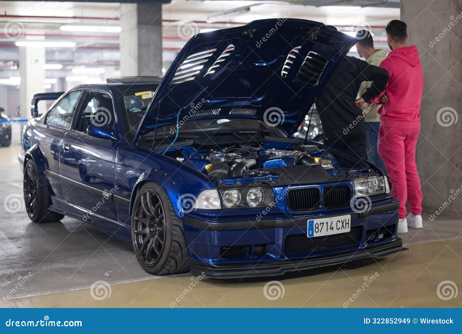 Blue BMW E36 With The Hood Open Showing Engine Editorial Photo ...