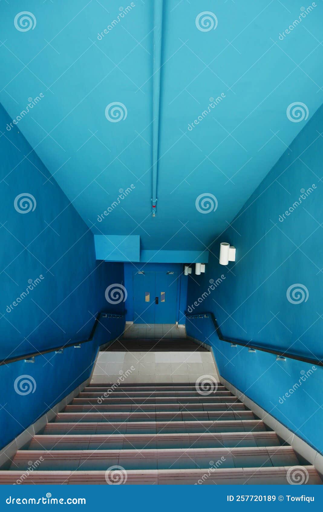 Front View of Blue Color Stair Outdoor Stock Image - Image of stairway ...