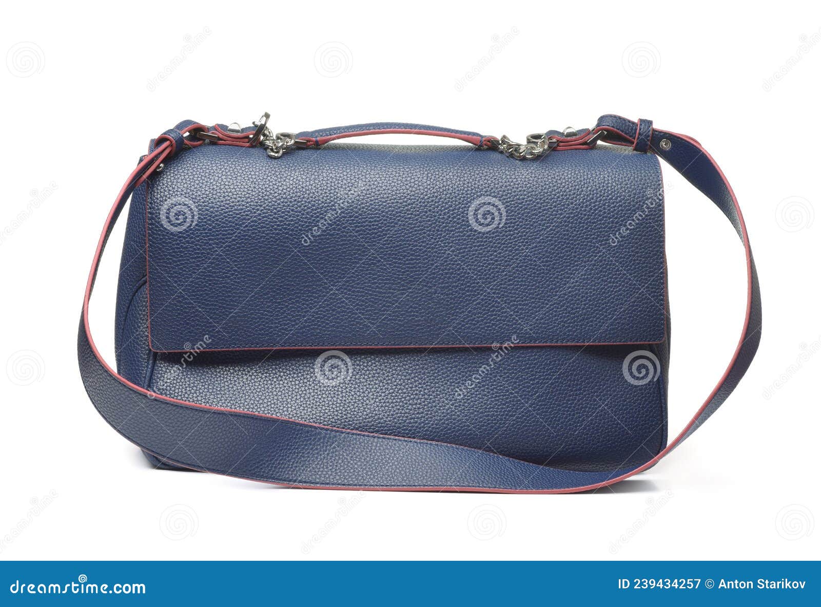 Front View of Blue Leather Ladies Bag Stock Image - Image of feminine ...