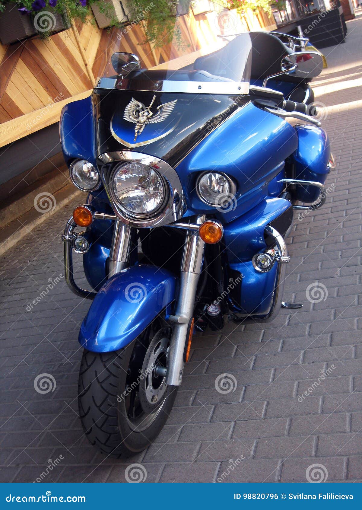 Blue Motorcycle, Front View Stock Photo - Image of front, view: 98820796