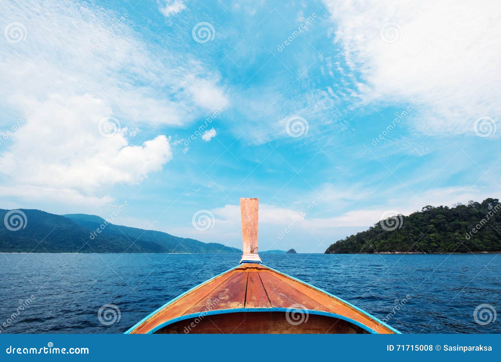 Front View Boat Floating on Blue Ocean Stock Photo - Image of leisure ...