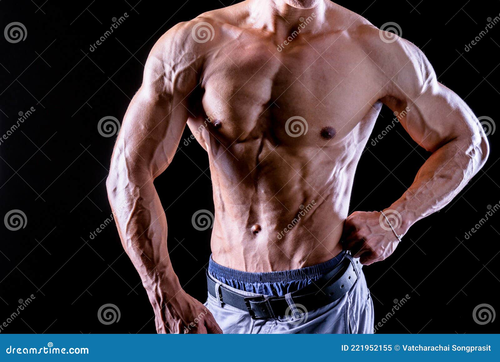 Front View Body of Muscular Biceps Sportsman or Bodybuilder Isolate on ...