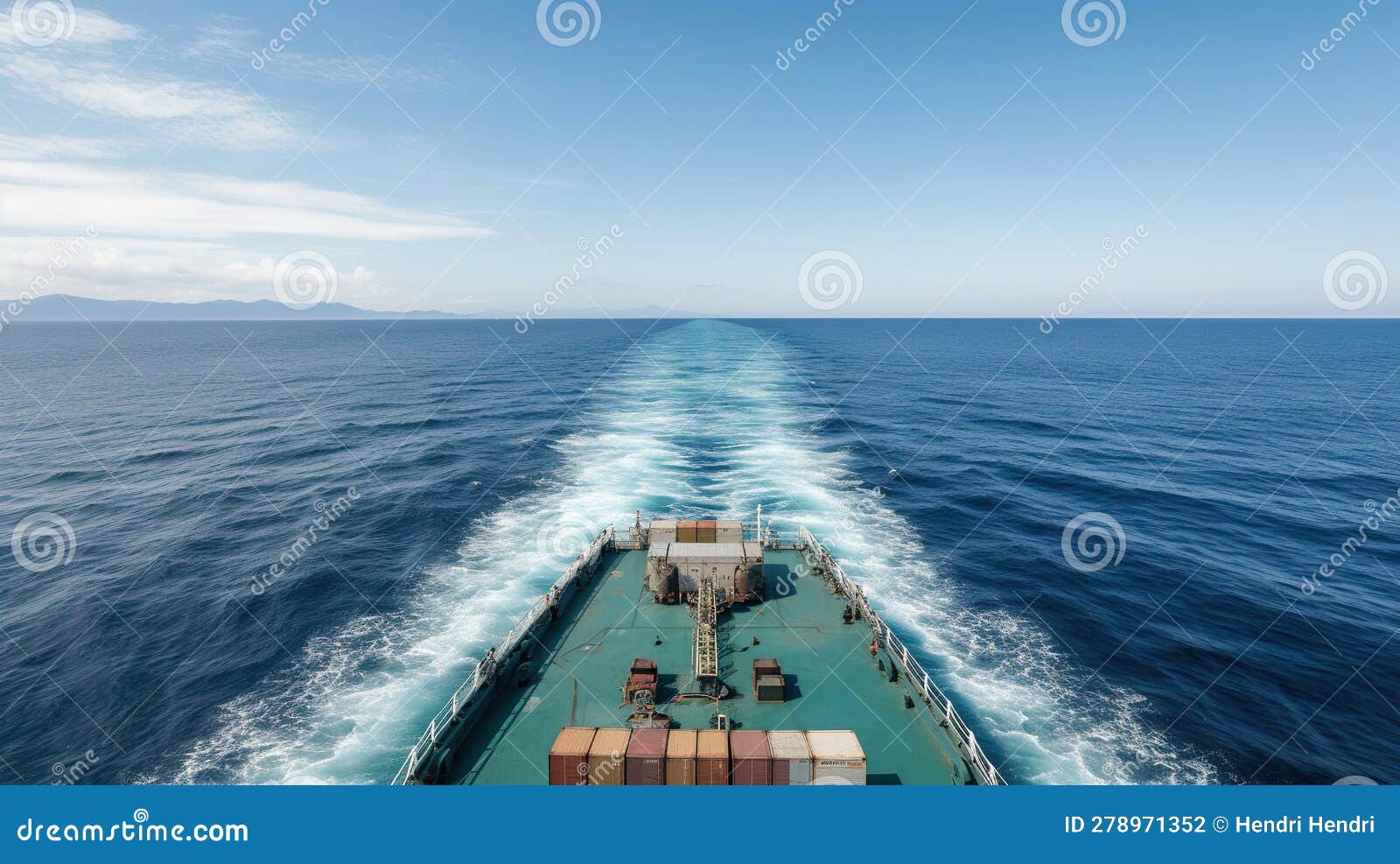 Front View from Bow of a Large Blue Shipping Container Ship in the ...