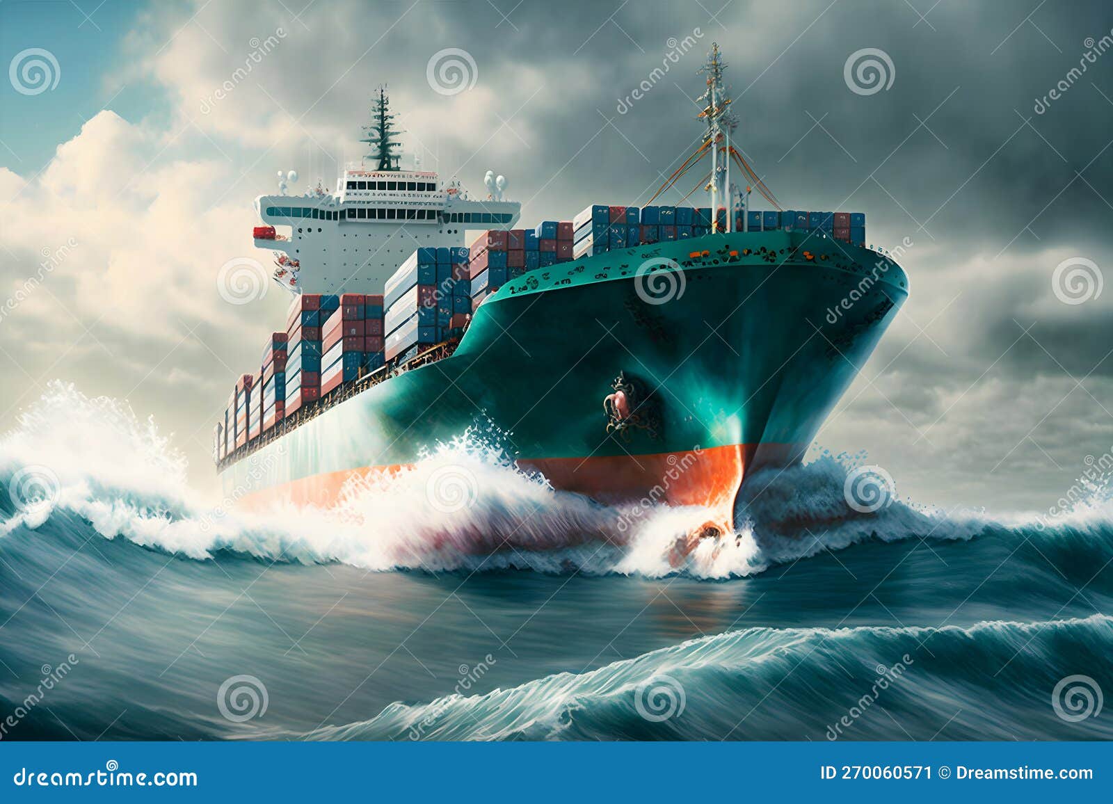 Front View from Bow of a Large Blue Shipping Container Ship in the ...
