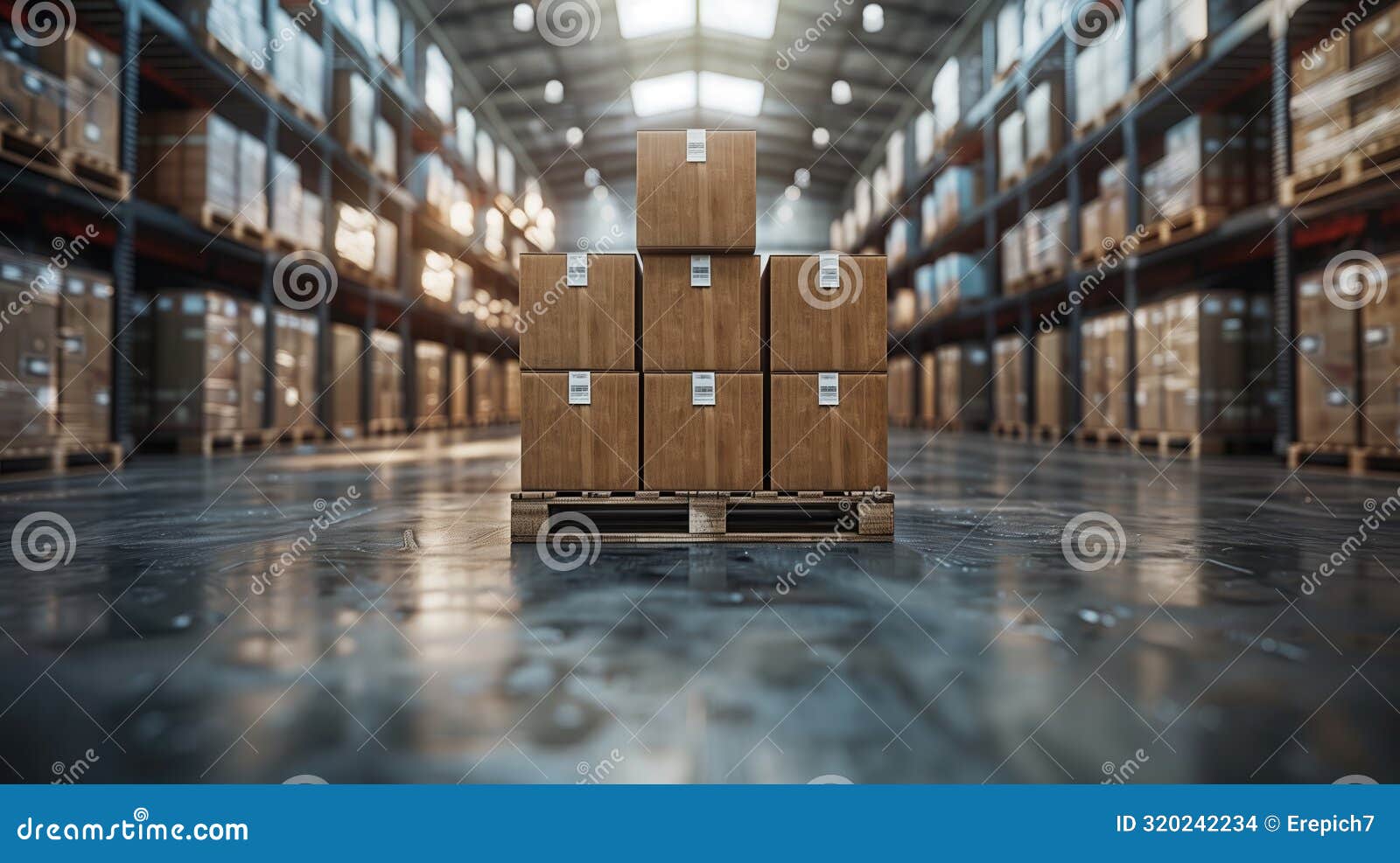 Front View of Boxes in a Warehouse on Pallet Racks Stock Photo - Image ...