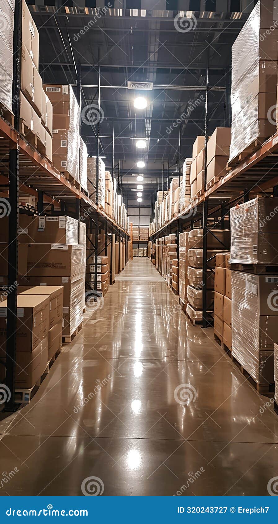 Front View of Boxes in a Warehouse on Pallet Racks Stock Image - Image ...