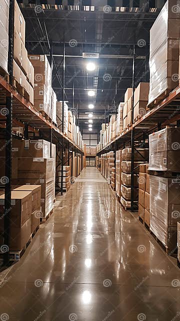 Front View of Boxes in a Warehouse on Pallet Racks Stock Image - Image ...