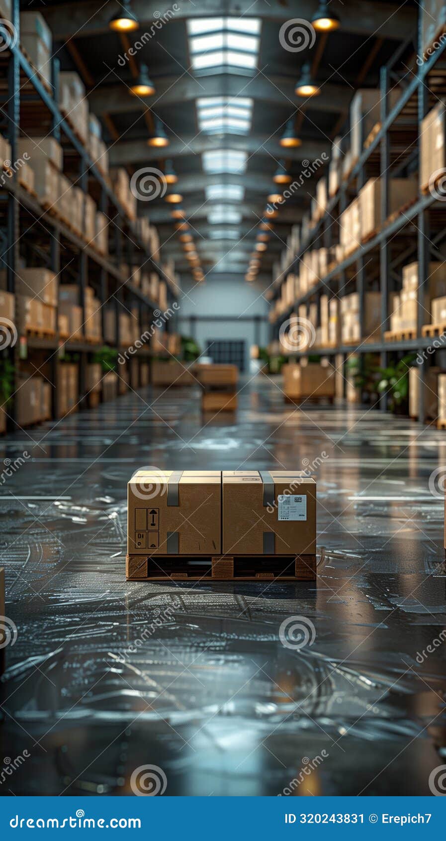 Front View of Boxes in a Warehouse on Pallet Racks Stock Image - Image ...