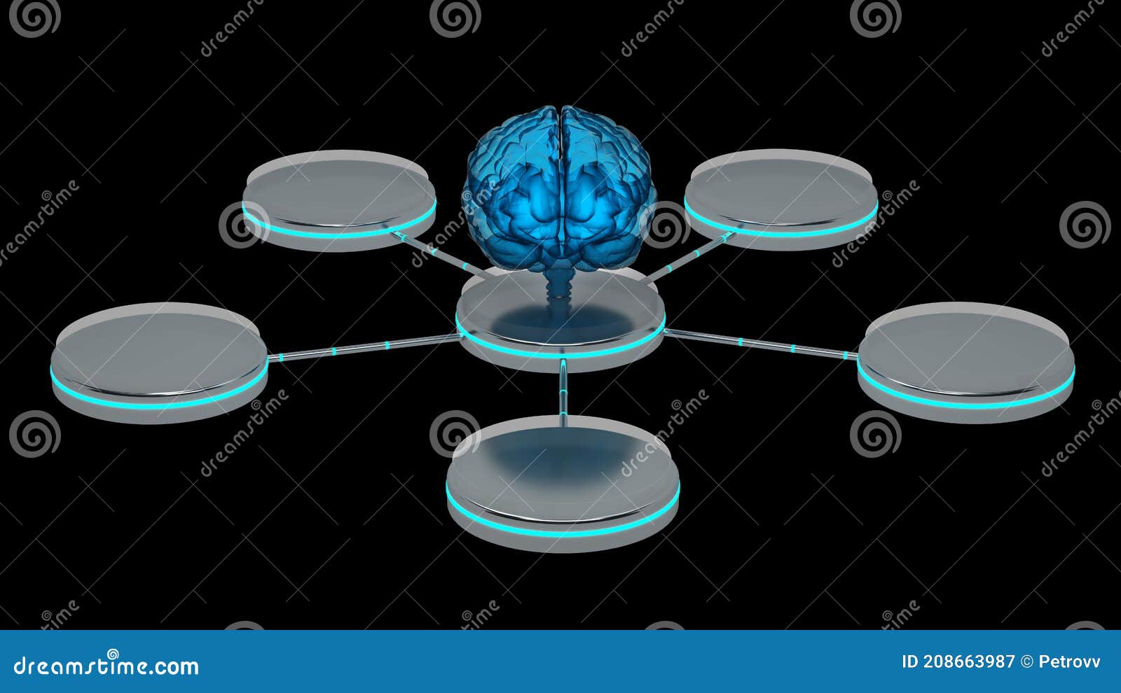 Front View of the Brain X-ray with Five Mock Up Pedestals Around Stock ...