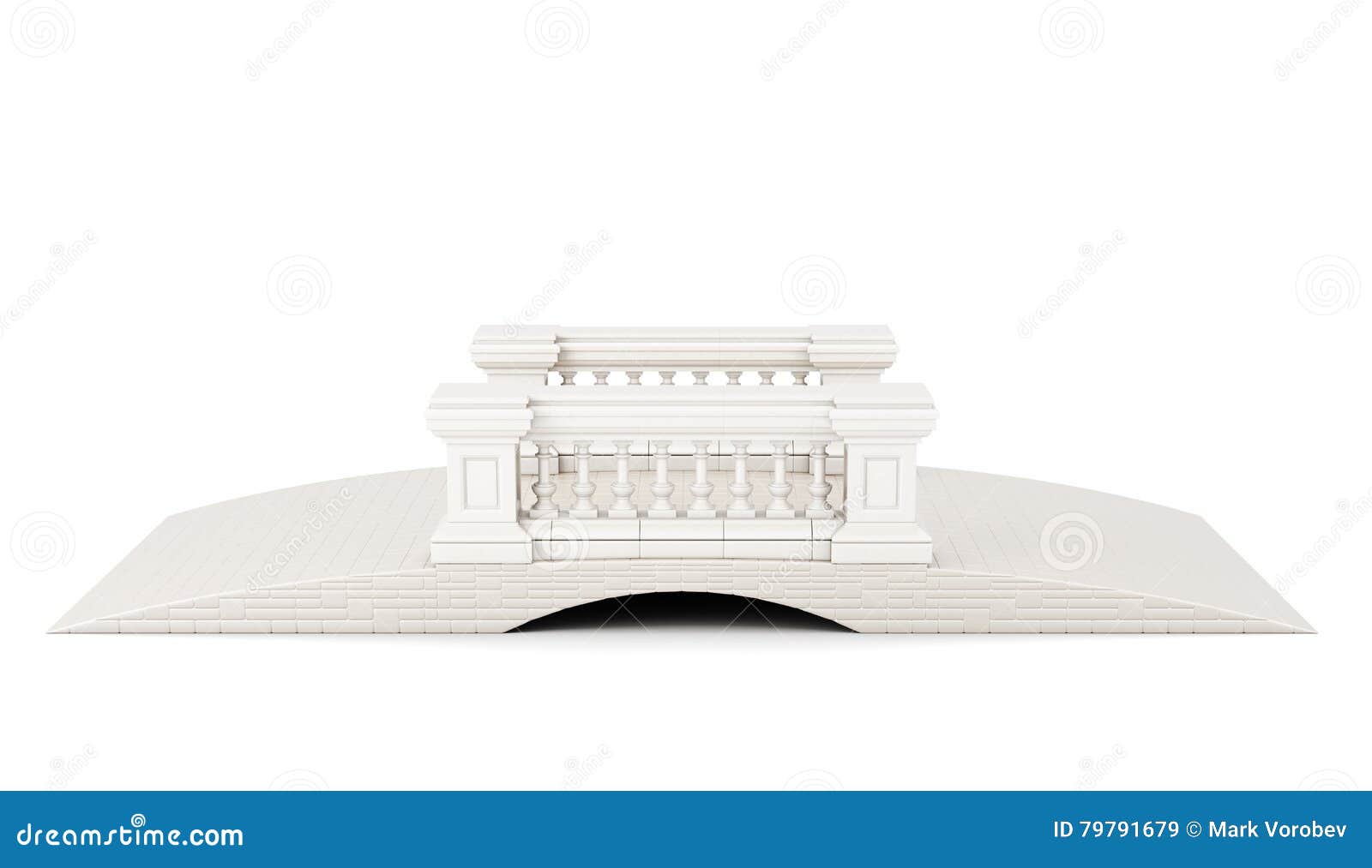 Front View Bridge with a Balustrade on White Background. 3d Rend Stock ...