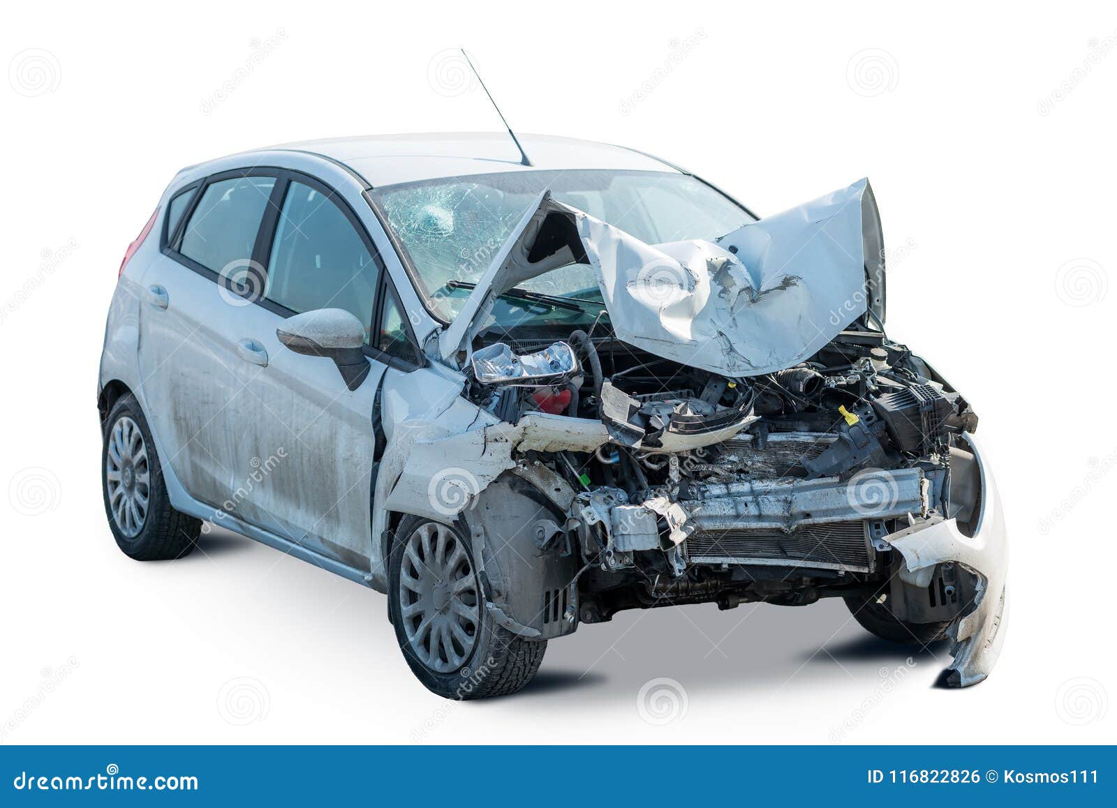 Front View of a Broken Car after an Accident Isolated Stock Photo ...