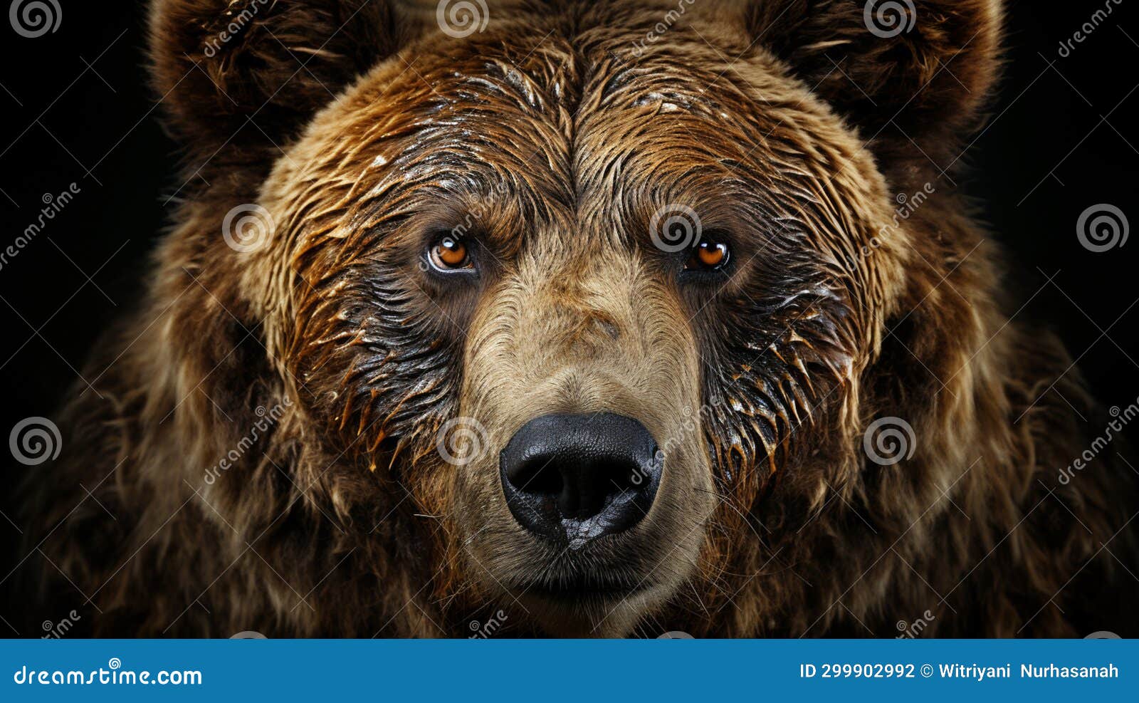 Front View of Brown Bear Isolated on Black Background. Generative Ai ...