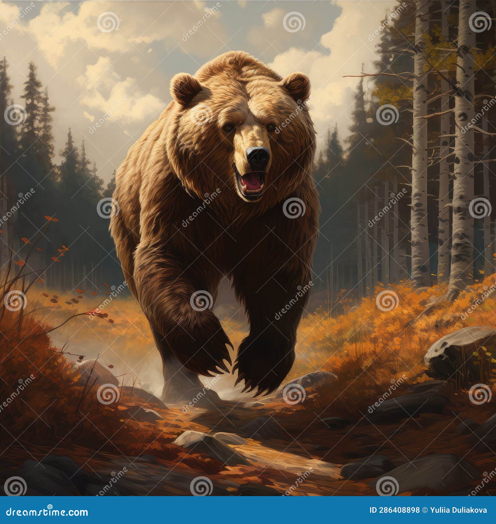 Front View of Brown Bear Isolated on Black Background. Portrait of Bear ...