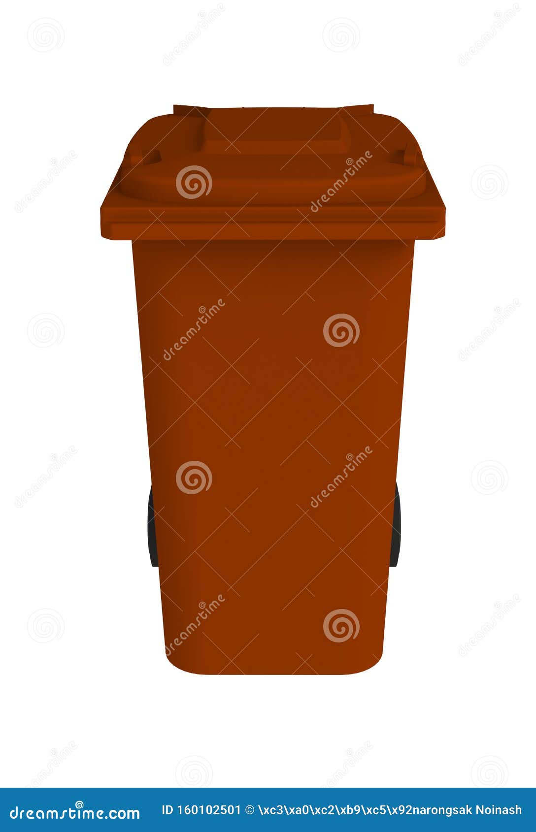 Front View of Brown Garbage Wheelie Bin with a Closed Lid on a White ...
