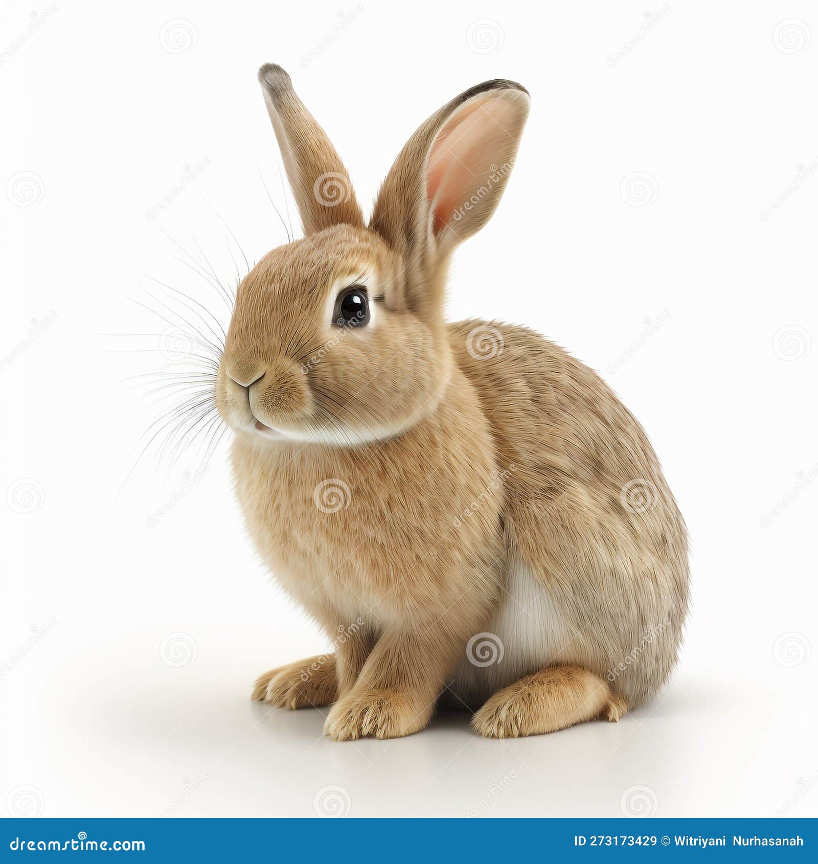 Front View of Brown Rabbit Isolated on White Background. Lovely Action ...
