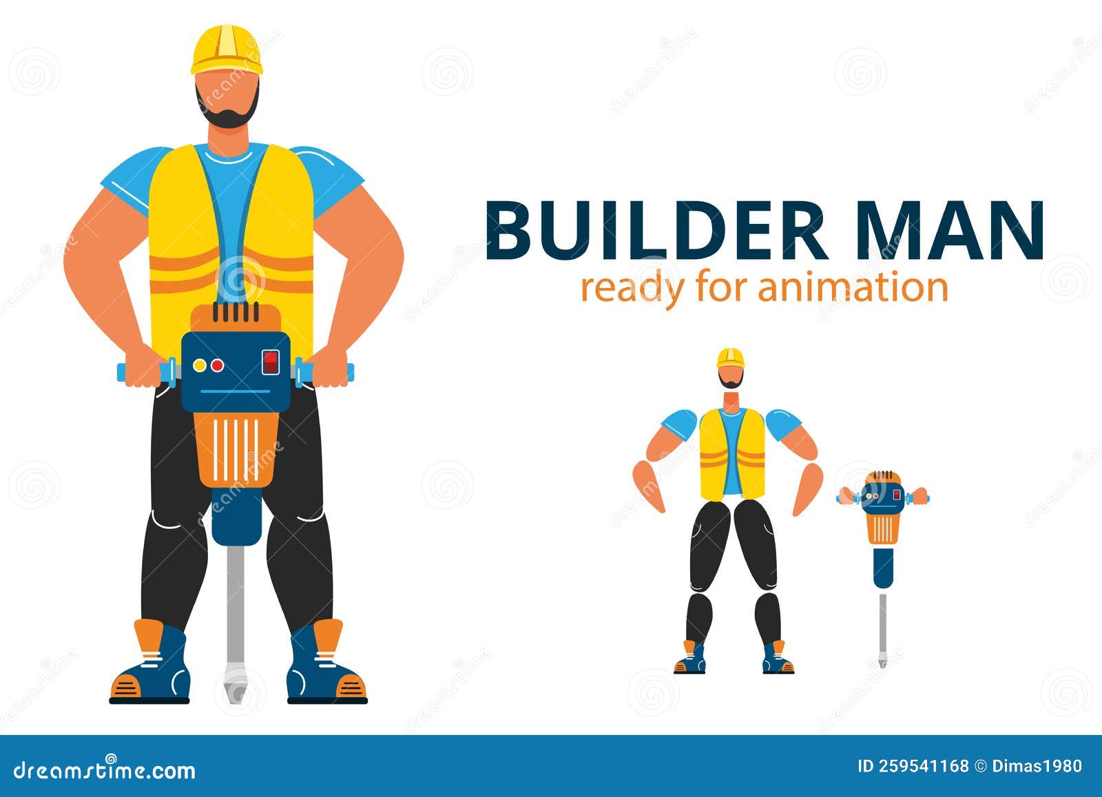 Character Workman Standing Isolated On White, Flat Vector Illustration ...