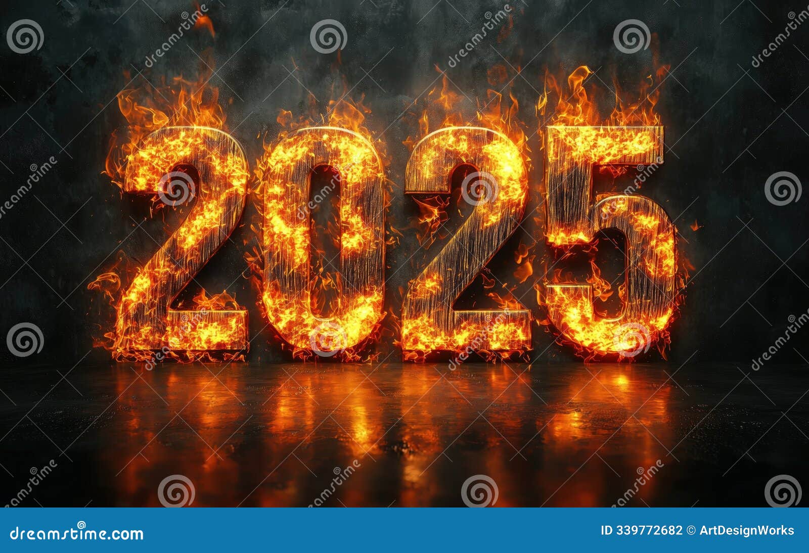 Front View Burning 2025 Text Sign 3D Rendering Stock Illustration ...