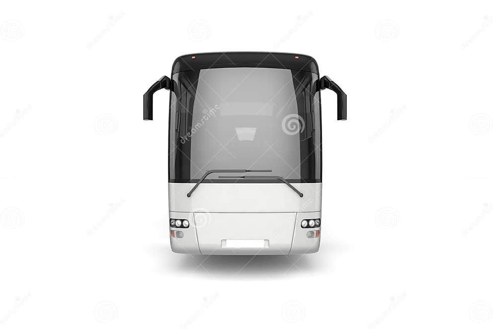 Front View - Bus Mock Up on White Background, 3D Illustration Stock ...