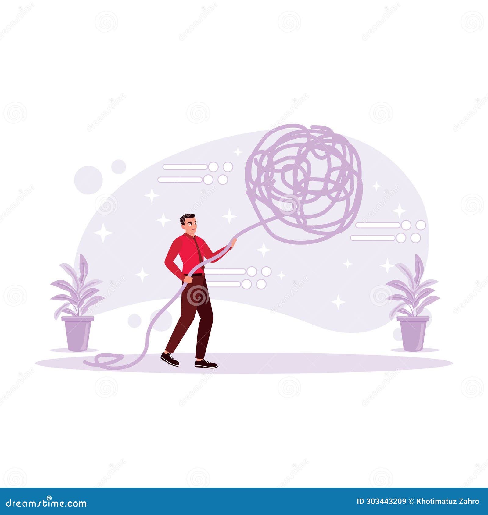 Front View of a Businessman Trying To Pull the Ball of Tangled Threads ...