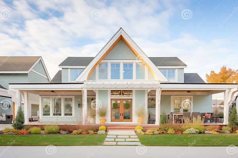 Front View of Cape Cod House with Modern Twostory Extension Stock Image ...