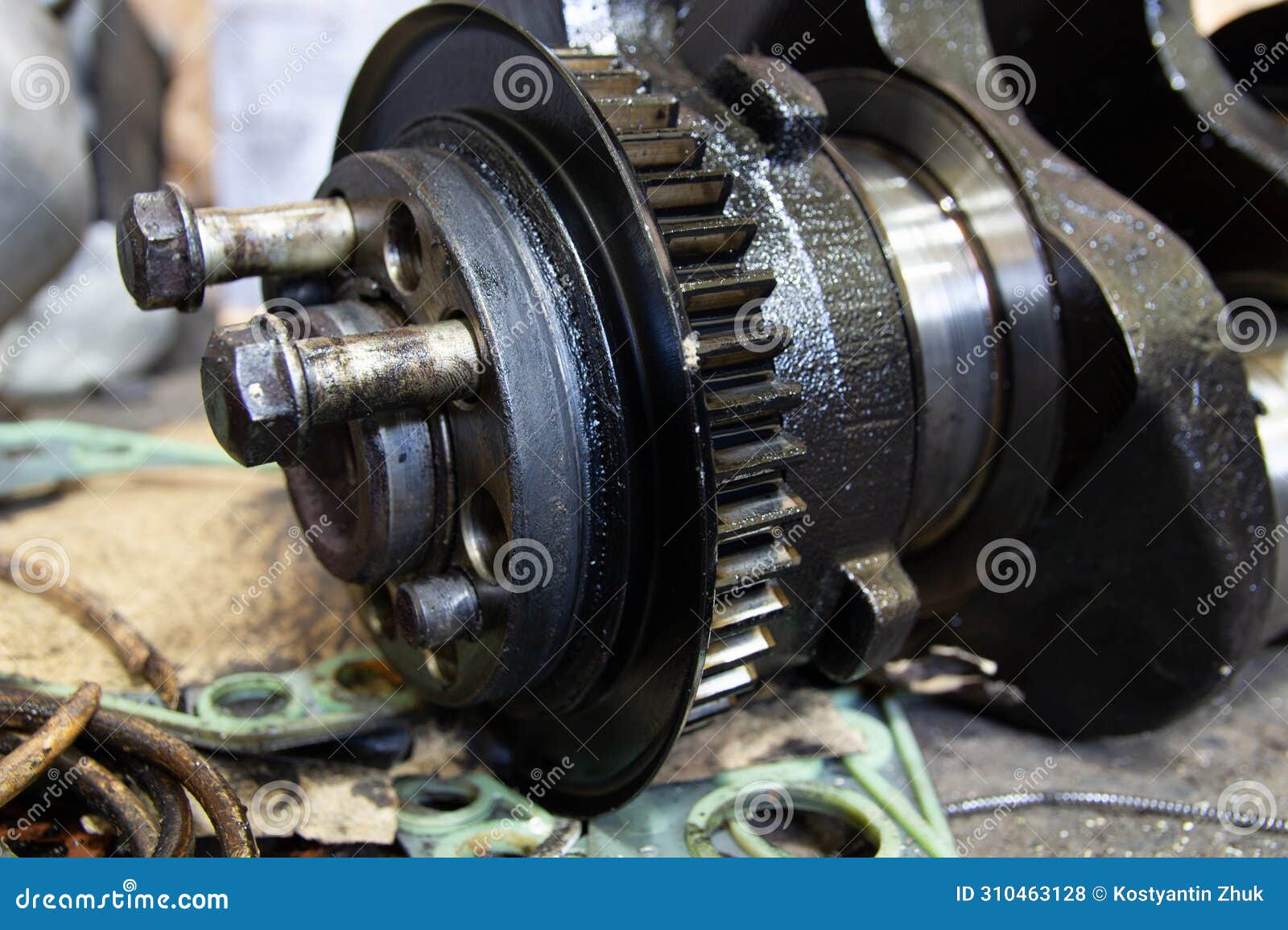 Front View of a Car Crankshaft. Fastening of the Flywheel of the Car ...