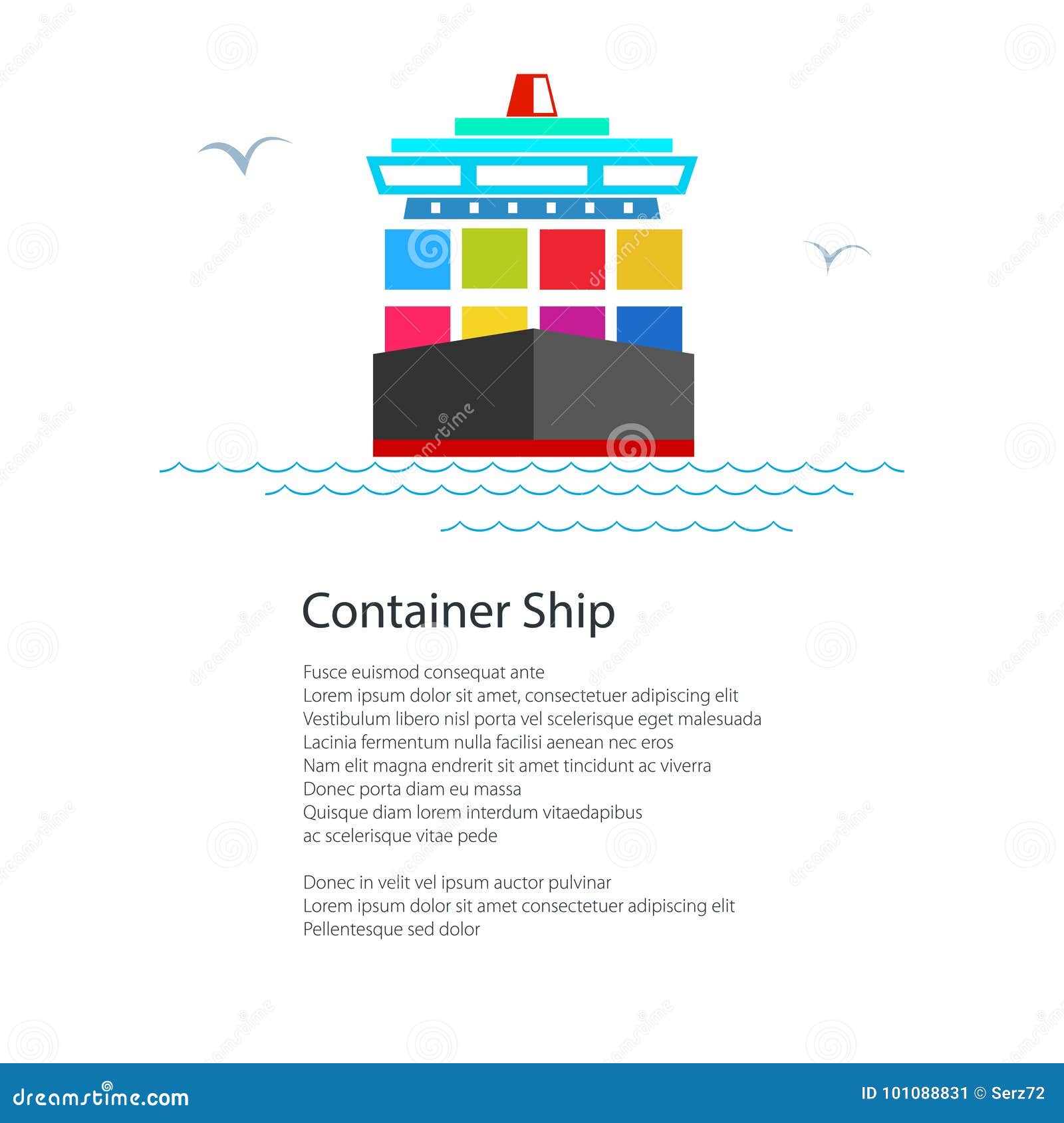 Front View of the Cargo Container Ship and Text Stock Vector ...