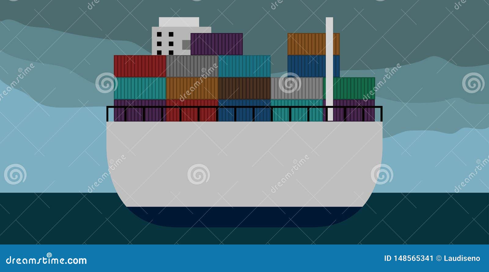Front View of a Cargo Ship in a Landscape Stock Vector - Illustration ...