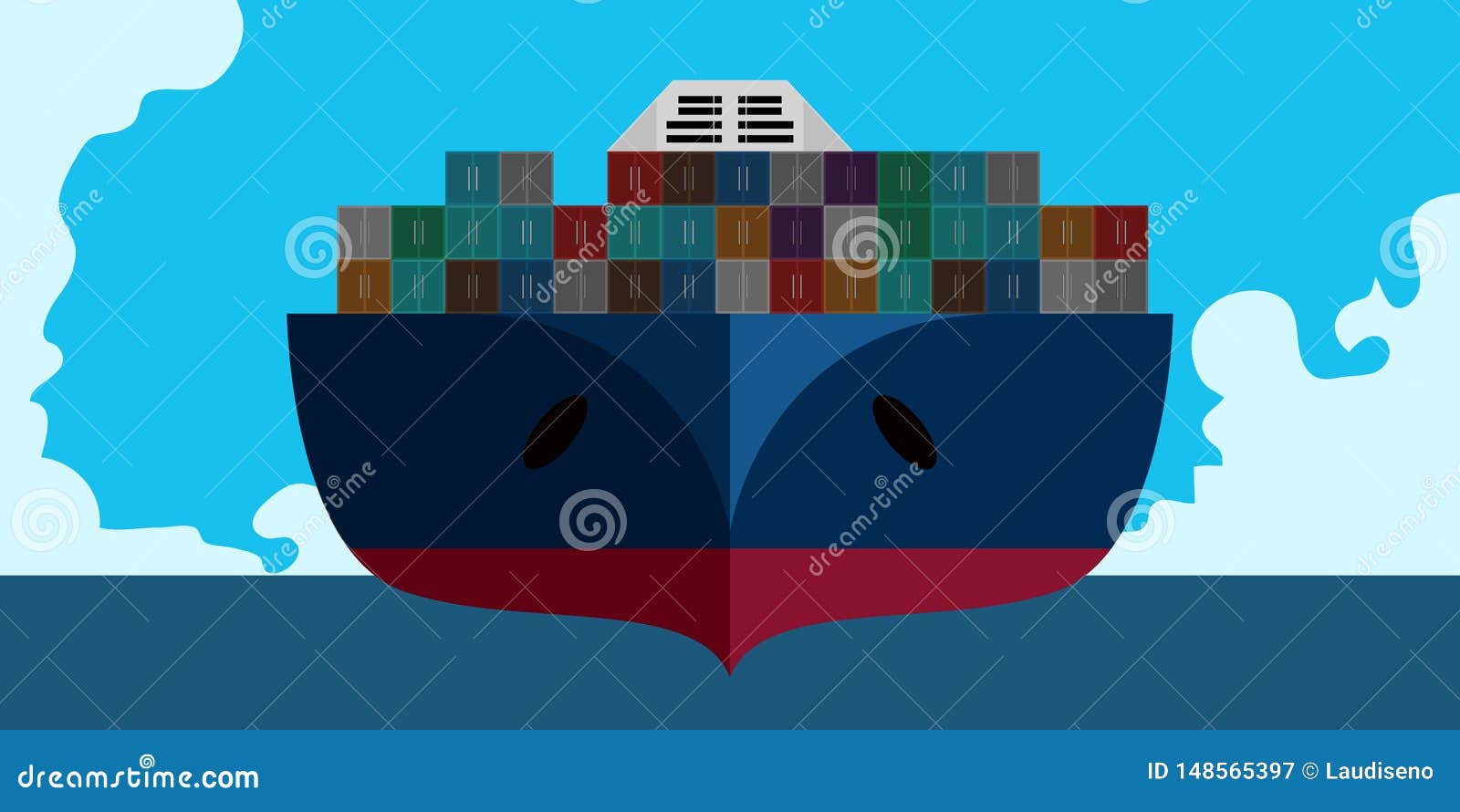 Front View of a Cargo Ship in a Landscape Stock Vector - Illustration ...