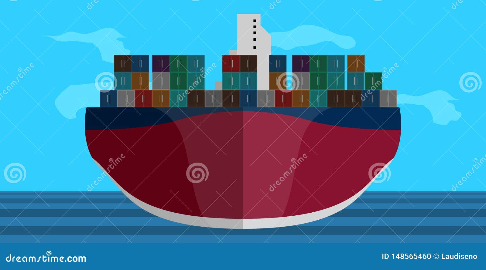Front View of a Cargo Ship in a Landscape Stock Vector - Illustration ...
