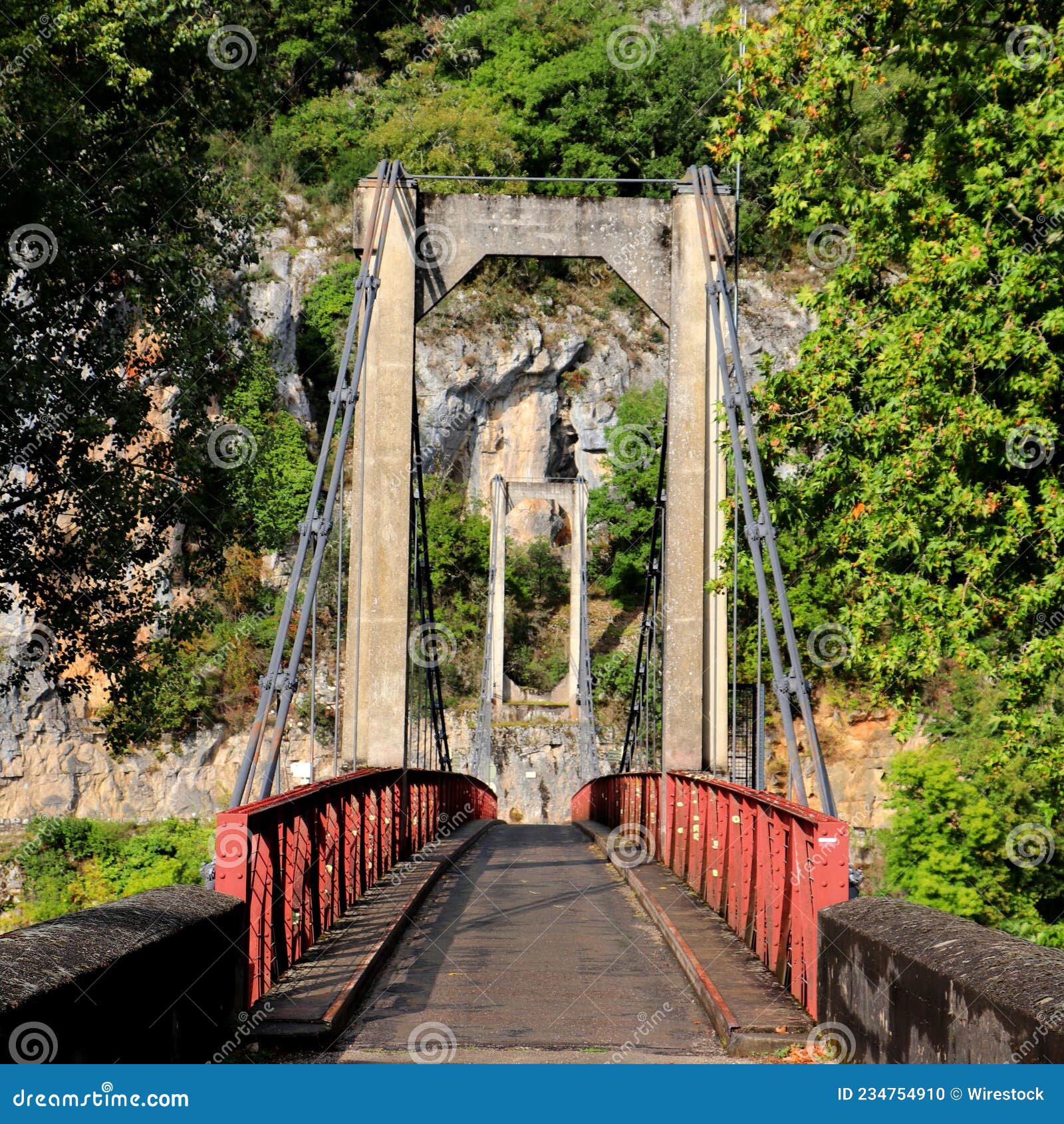 Front View of the Carriageway of a Bridge and Cliffs and Forest in the ...