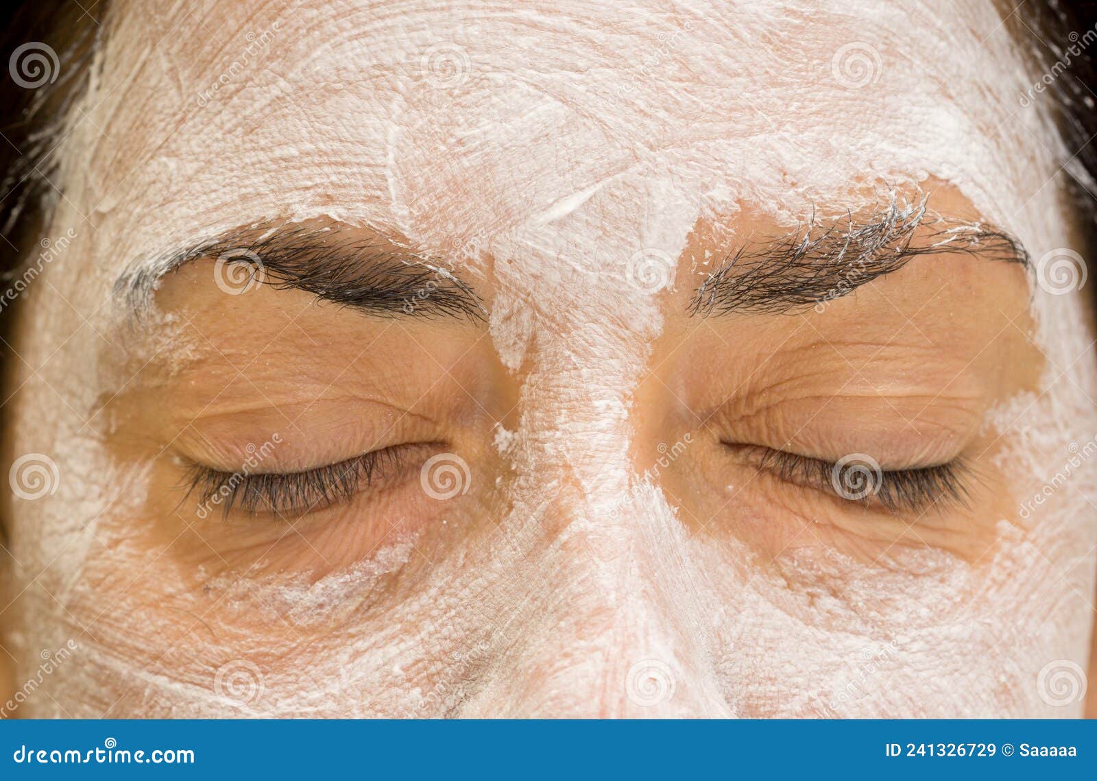 Woman Closed Eyes and Forehead with Mudpack, Front View Stock Image ...