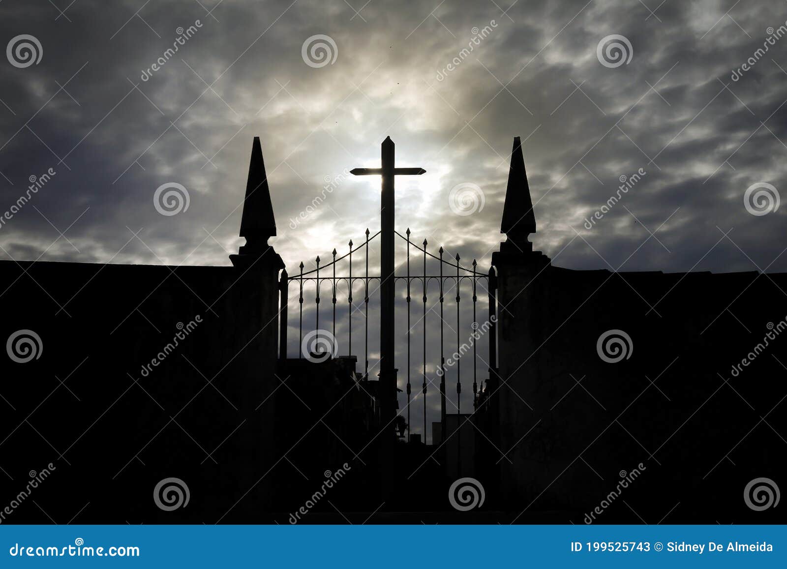 Cemetery Front Scene in Backlight and Sky Clouds Stock Image - Image of ...