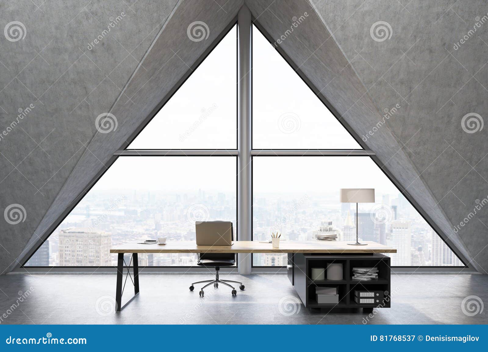 Front View of a CEO Office with Triangular Window Stock Illustration ...