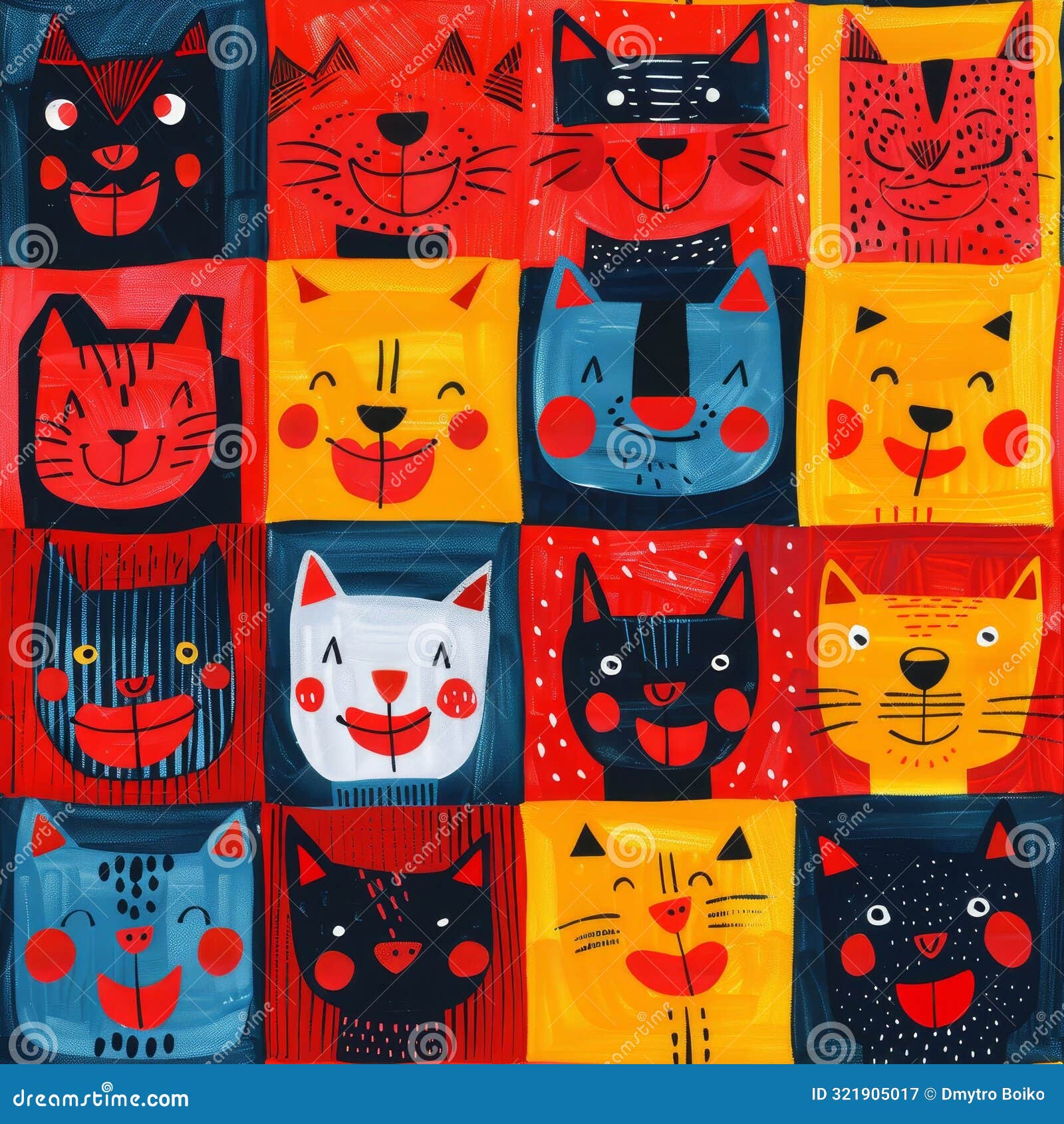 Front View Checkerboard Wallpaper with Cheerful Domestic Animals Happy ...