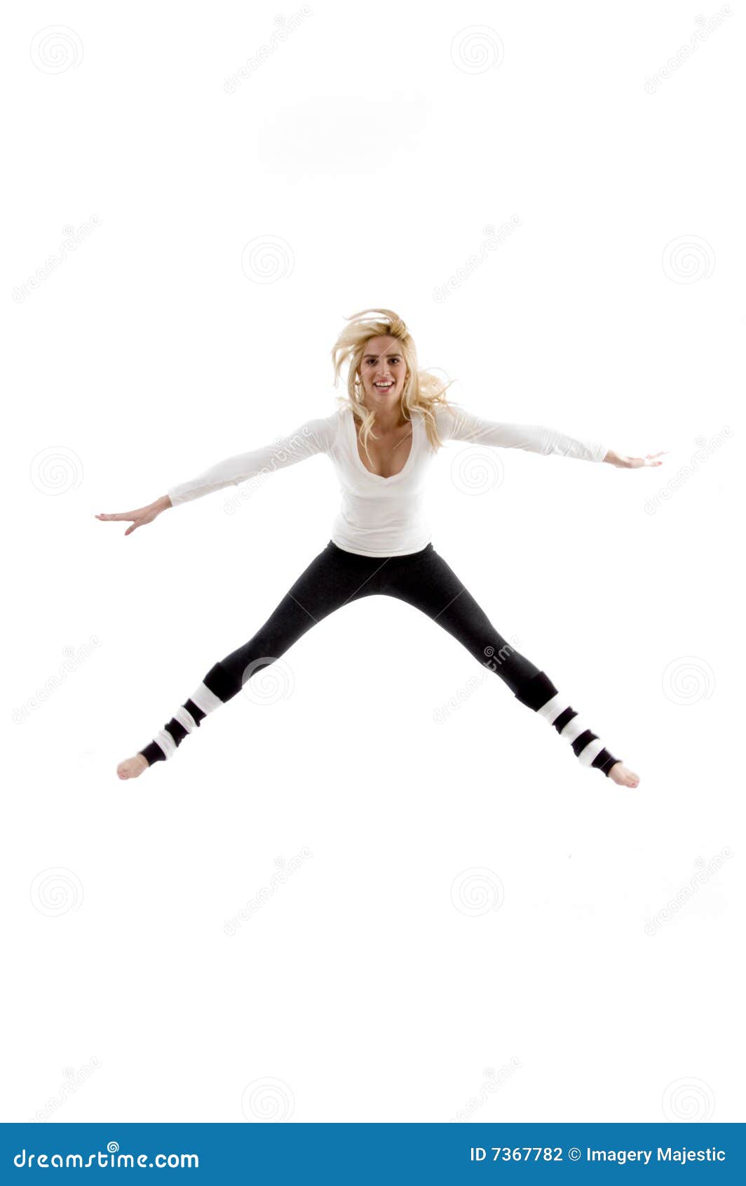 Front View of Cheerful Woman Jumping Stock Photo - Image of vertical ...