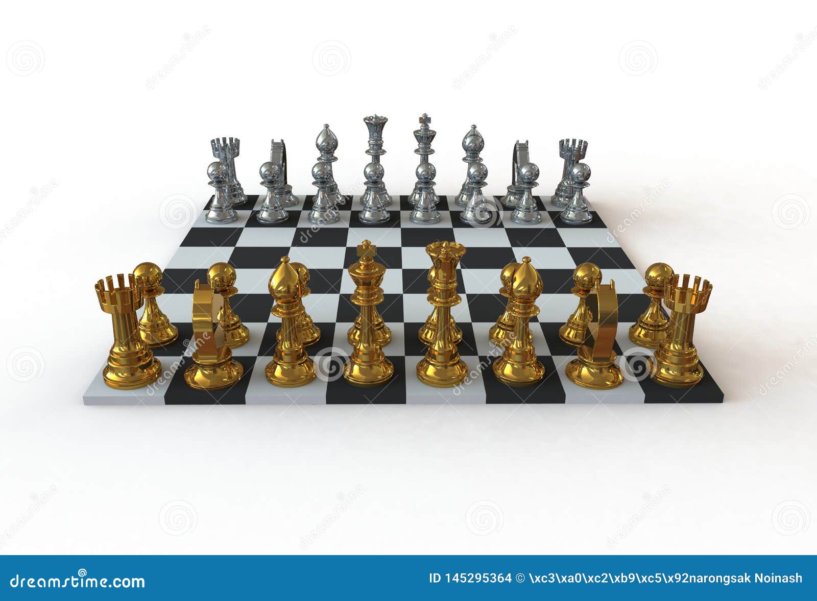 Front View of Chess Figures on the Playing Board on White Background ...
