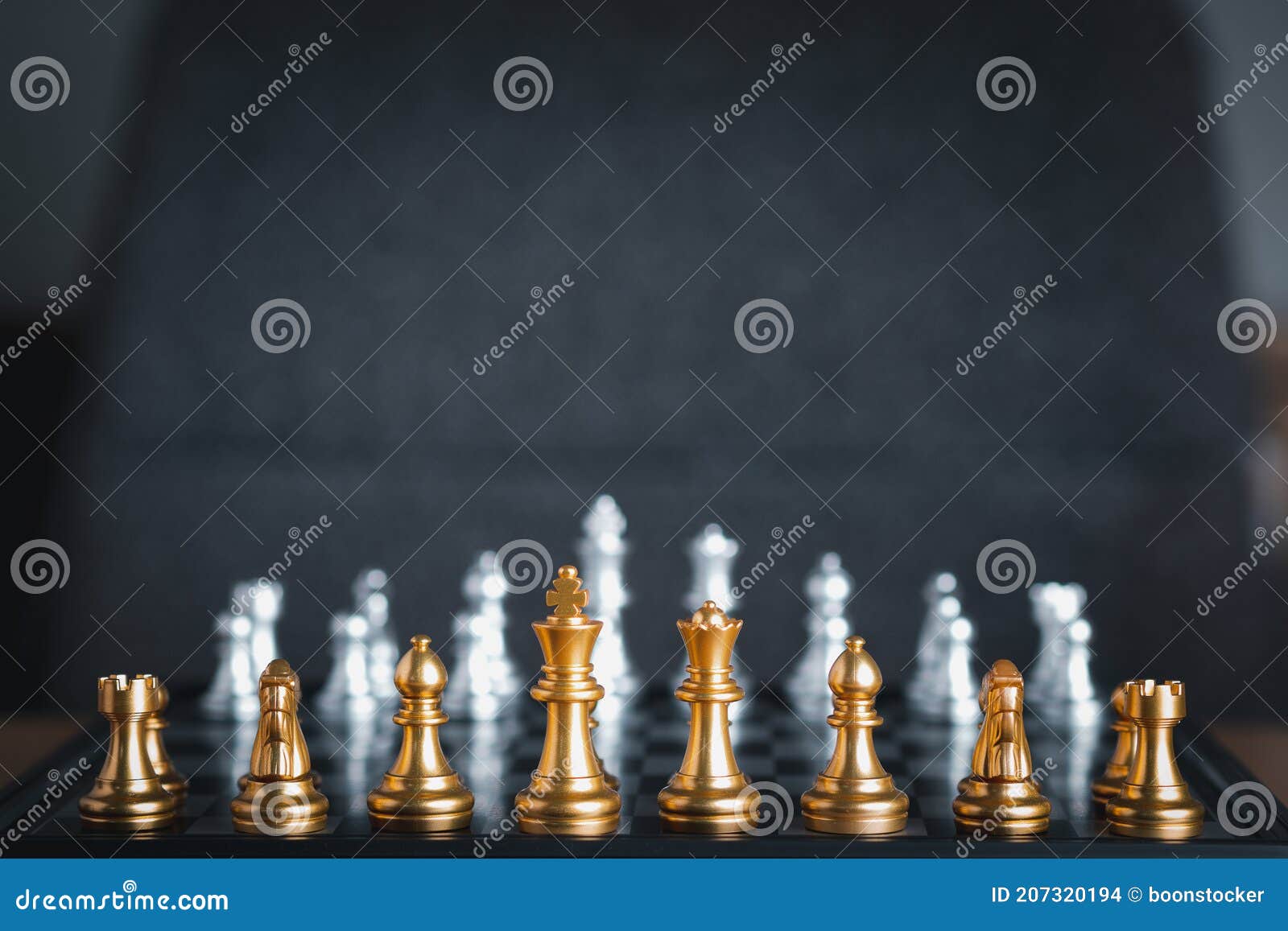 Front View of a Chess Game on a Chessboard with Blur Foreground ...