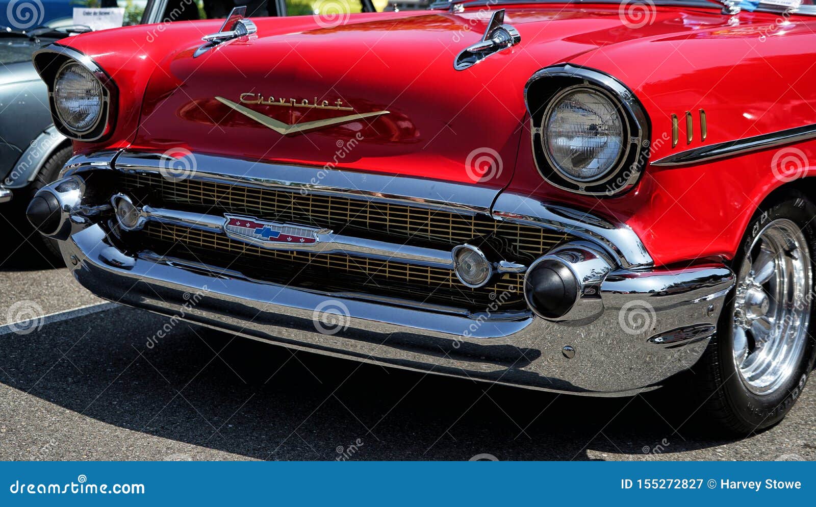 Front view of a 1957 Chevy editorial photography. Image of headlights ...
